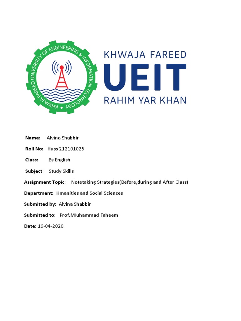 Study Skills Assignment (Notetaking Strategies) | PDF | Cognition ...