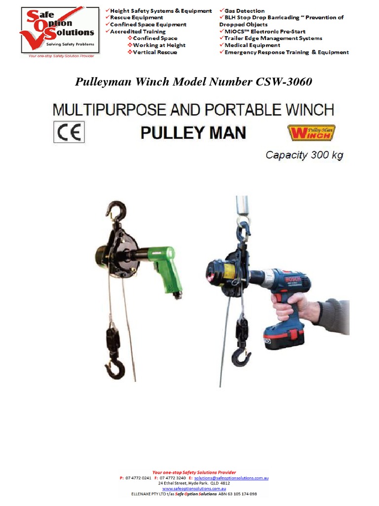 Pulleyman Winch Model Number CSW-3060 | PDF