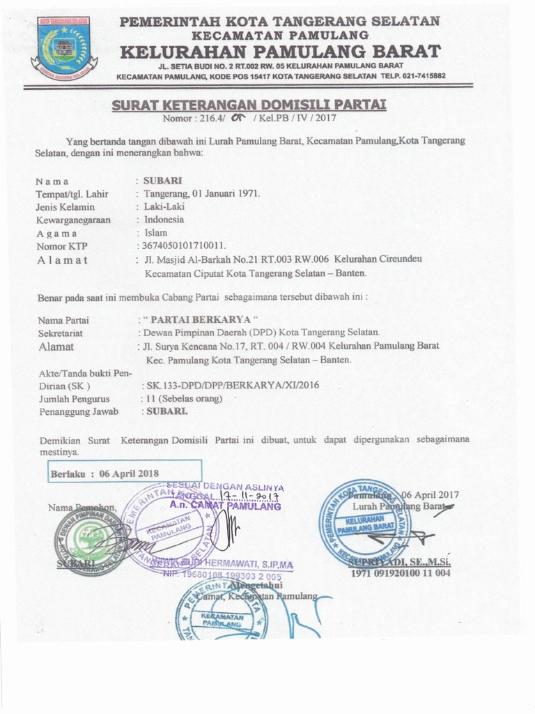 Domisili Kota Tangerang Selatan - 000337 | PDF