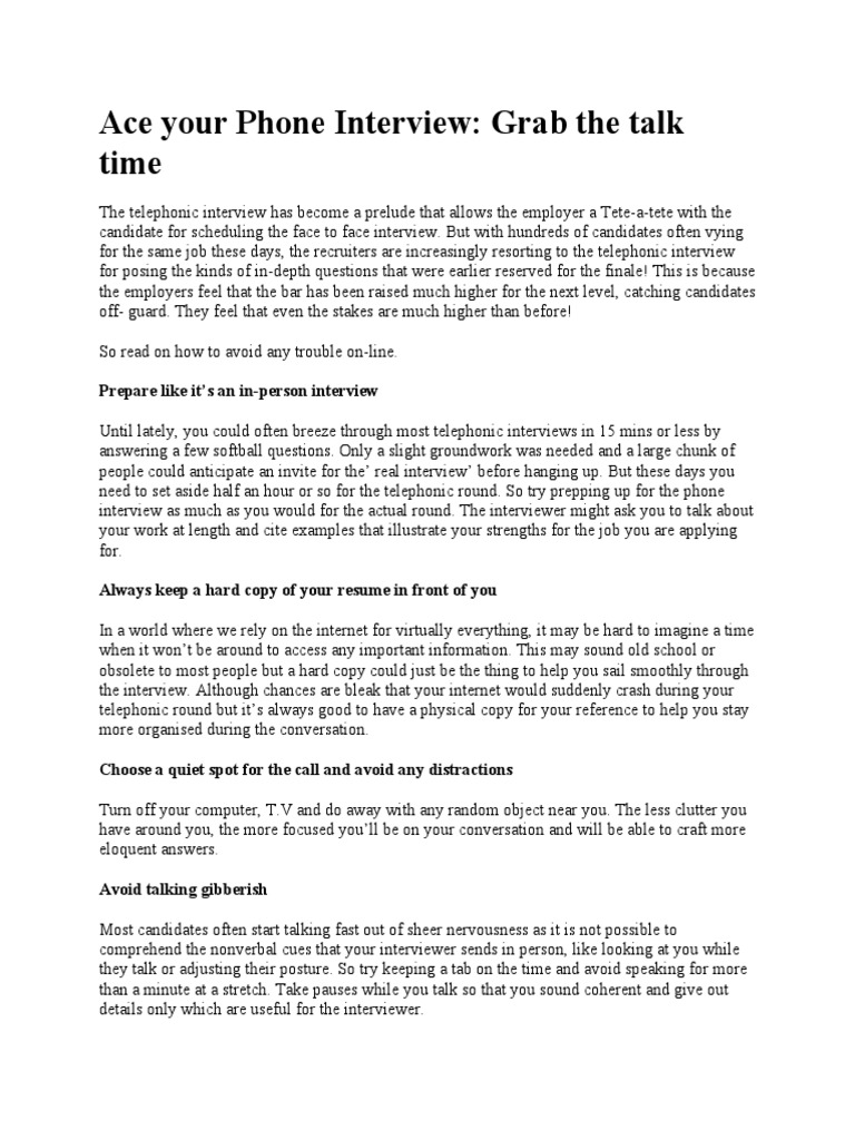Ace Your Phone Interview | PDF | Interview | Communication