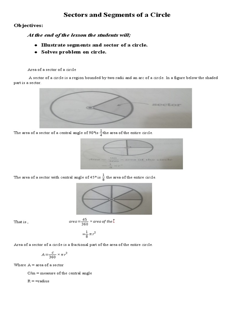 Illustrate Segments and Sector of A Circle. Solves Problem On Circle ...