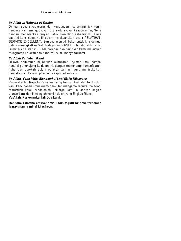 Doa Pembuka Acara Seminar Dan Workshop | PDF