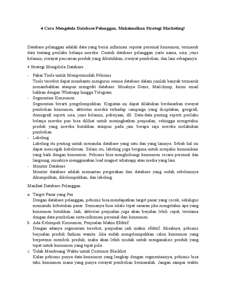 4 Cara Mengelola Database Pelanggan | PDF