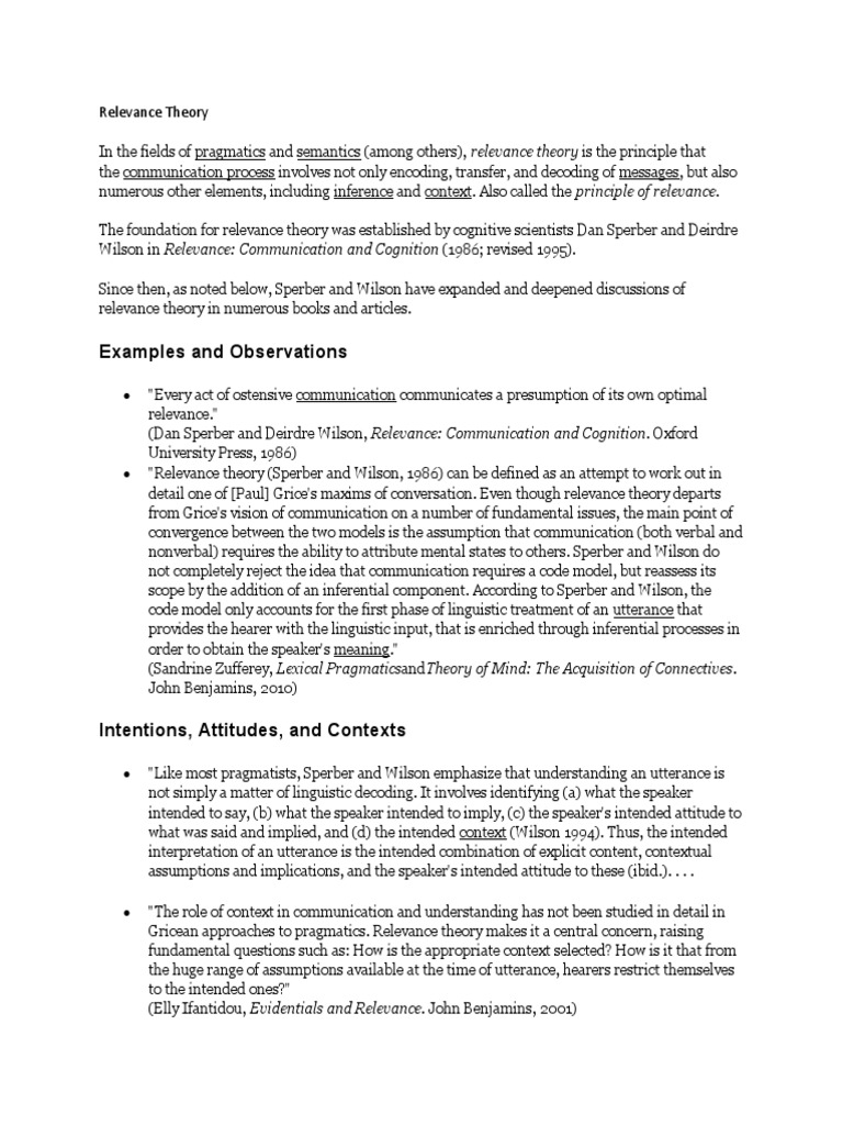 An Overview of the Key Concepts and Developments in Relevance Theory ...