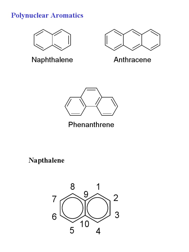 Polynuclear Aromatics: Anthracene Naphthalene | PDF | Organic Compounds | Chemical Reactions