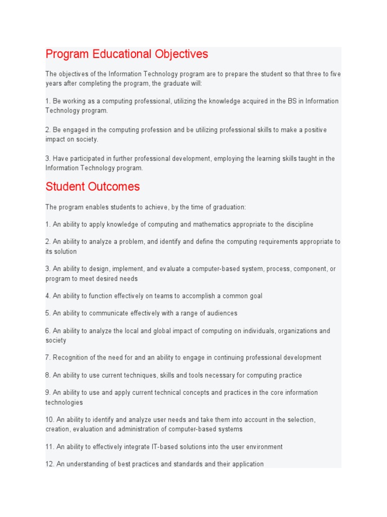 Program Objectives | PDF | Engineering | Computing