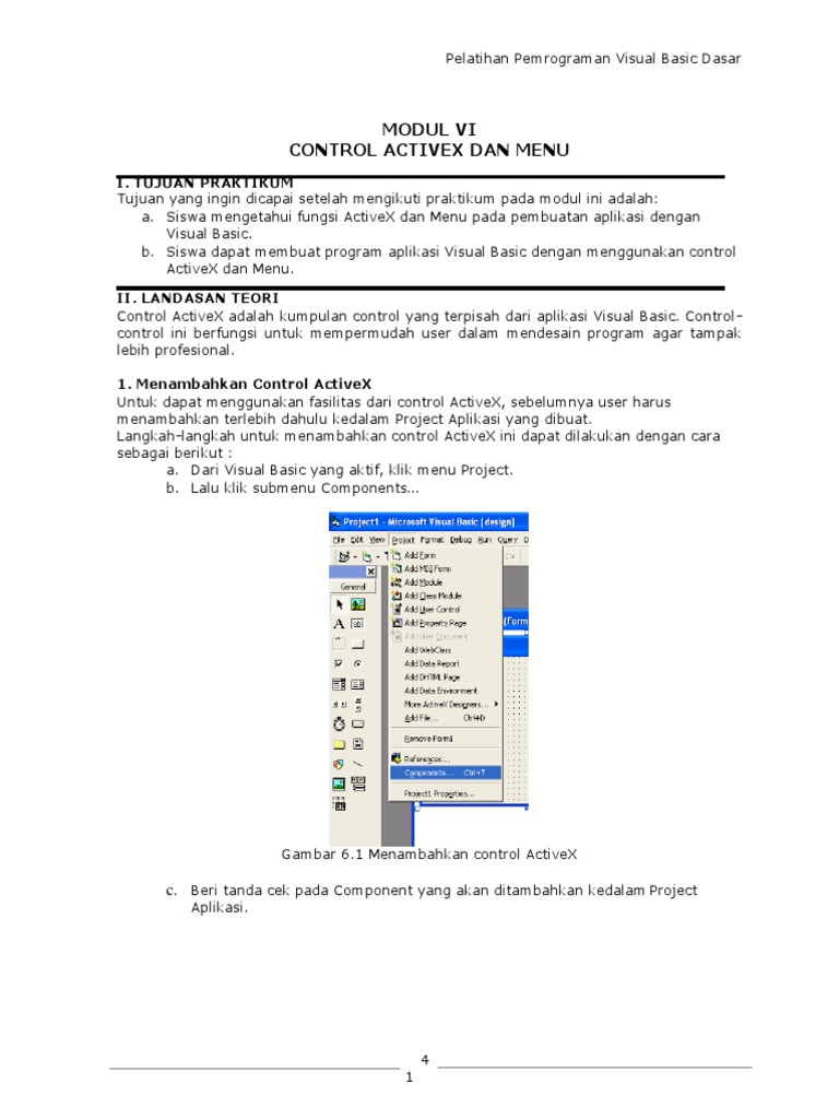 Pertemuan Ke-11 (Pemrograman-Visual-Basic-MODUL 6-CONTROL ACTIVEX DAN MENU) | PDF