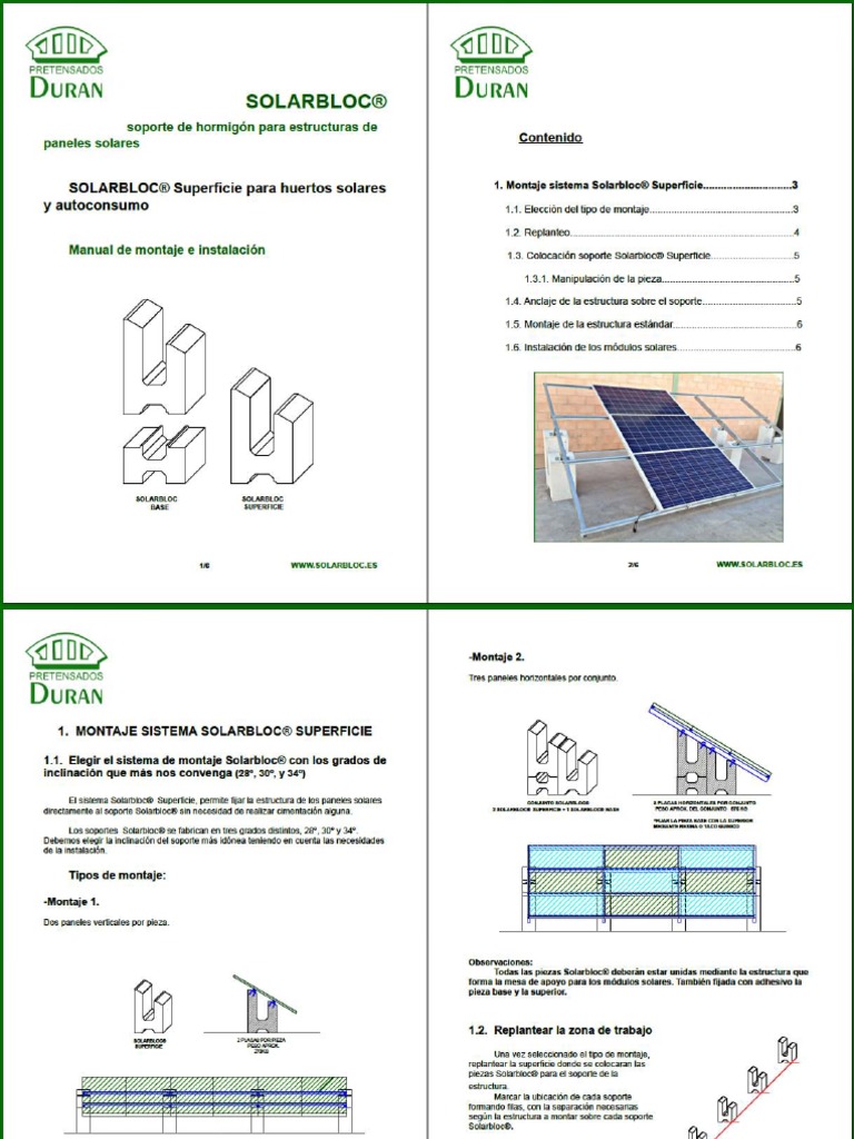 Manual de Montaje Solarbloc® Superficies Huertos Solares | PDF