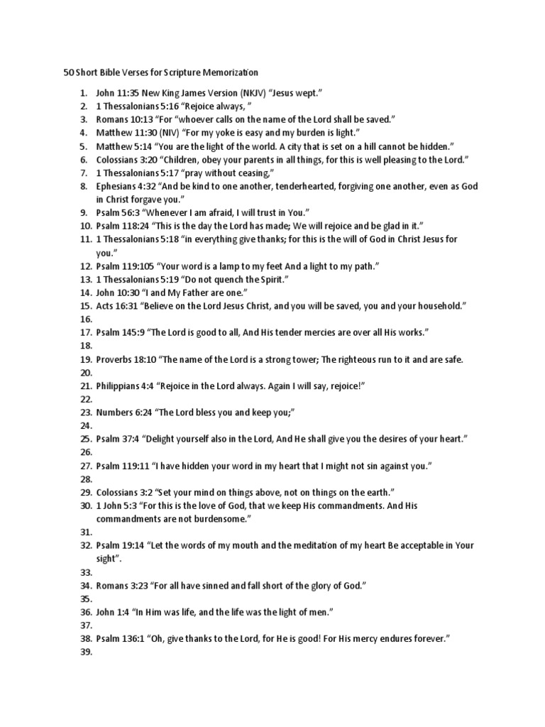 50 Short Bible Verses for Memorization | PDF | New International ...