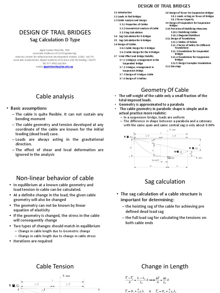 Design of Trail Bridges: Sag Calculation D Type | PDF | Stress ...