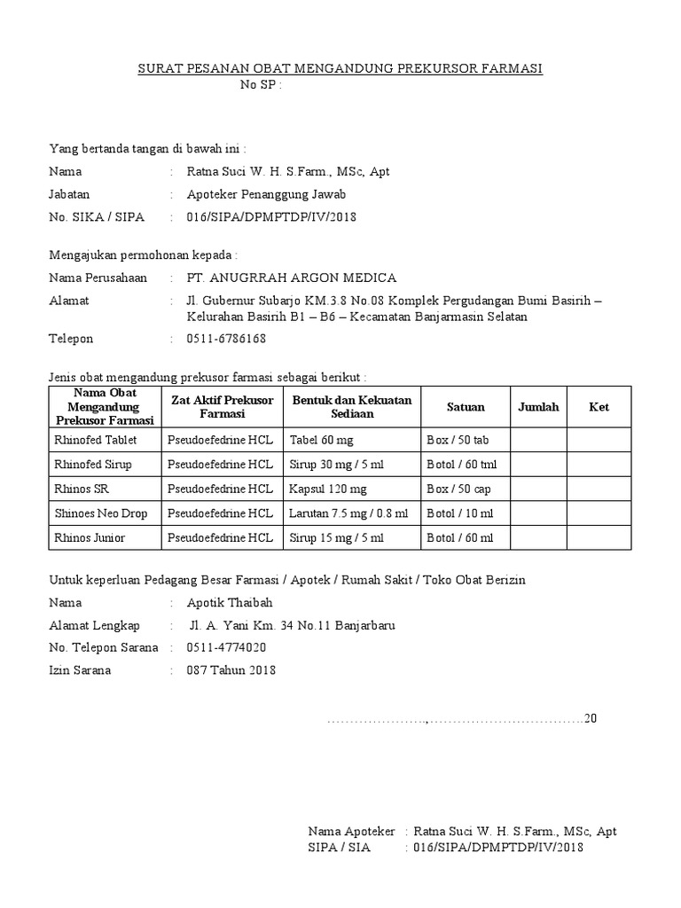 Surat Pesanan Obat | PDF