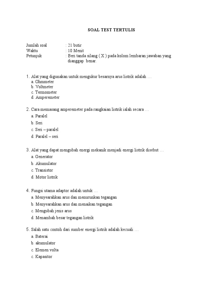 Soal Tes Tertulis Teknisi Listrik | PDF