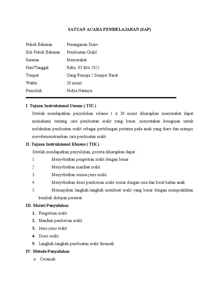 SAP Pembuatan Oralit | PDF | Kajian Bahasa Asing | Kesehatan Holistik