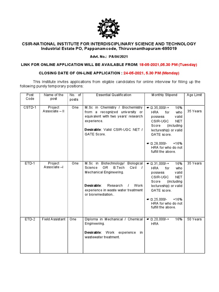 Csir-National Institute For Interdisciplinary Science and Technology ...