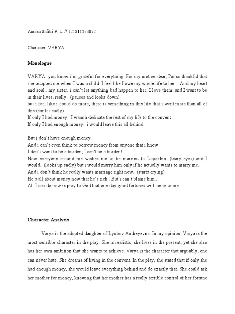 Drama Monologue & Character Analysis | PDF