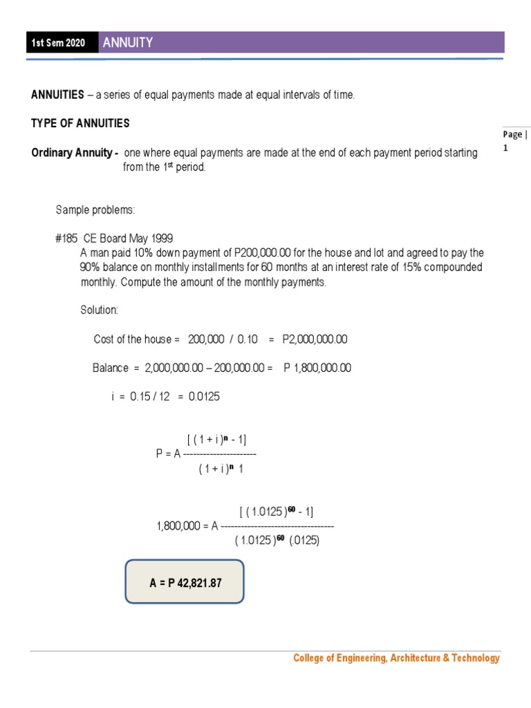 ANNUITIES Sample Problems | PDF | Present Value | Interest