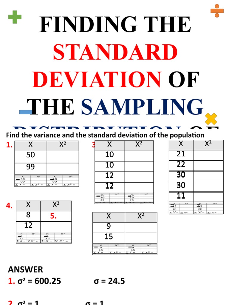 Finding The OF THE OF The Sample Means: Standard Deviation | PDF ...