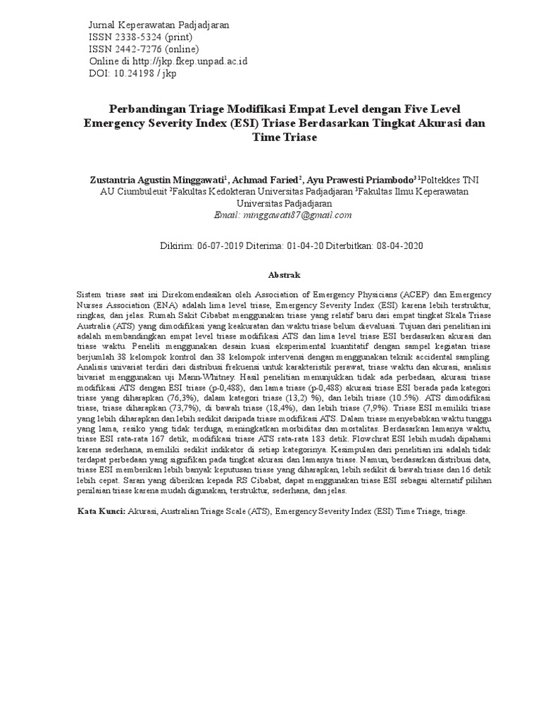 Perbandingan Triage Modifikasi Empat Level Dengan Five Level Emergency ...