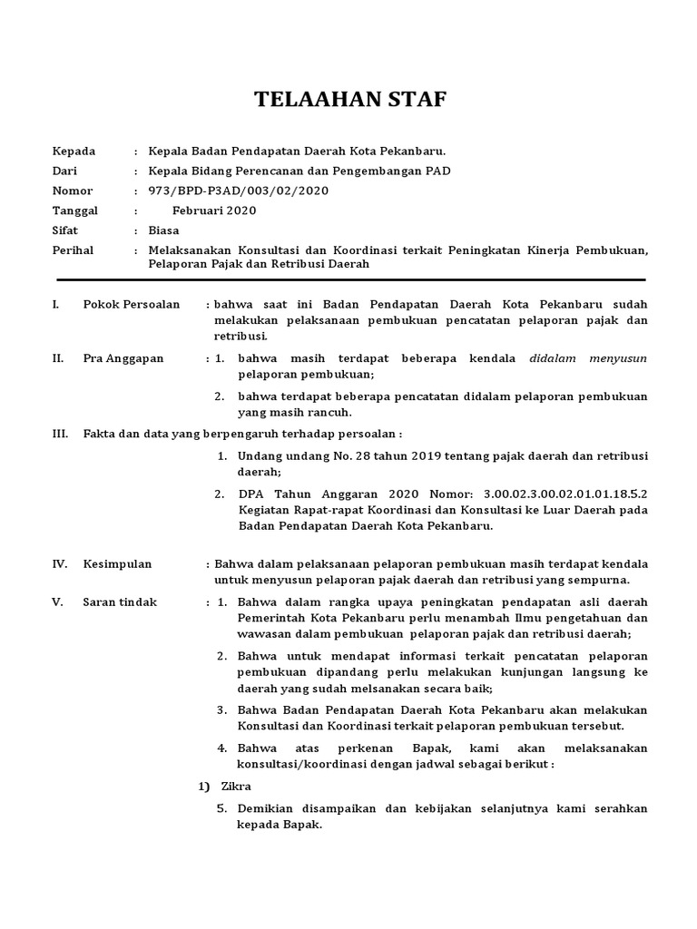 Contoh Telaah Staf | PDF