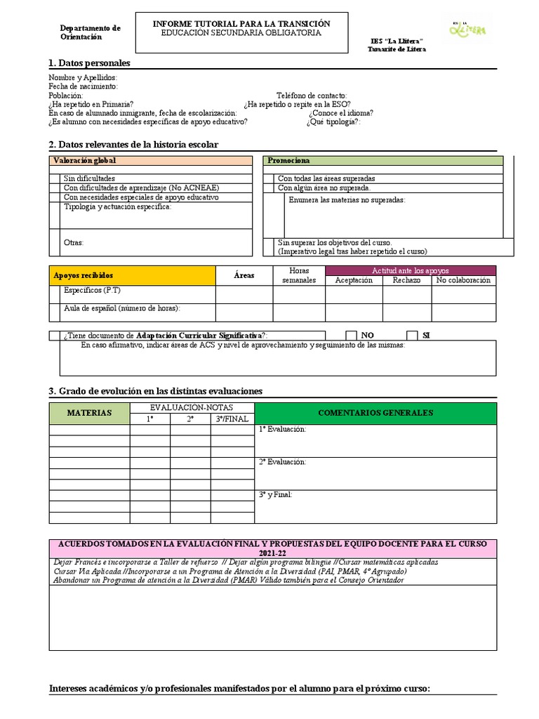 Informe Tutorial Por Cambio de Nivel | PDF | Educación primaria | Evaluación