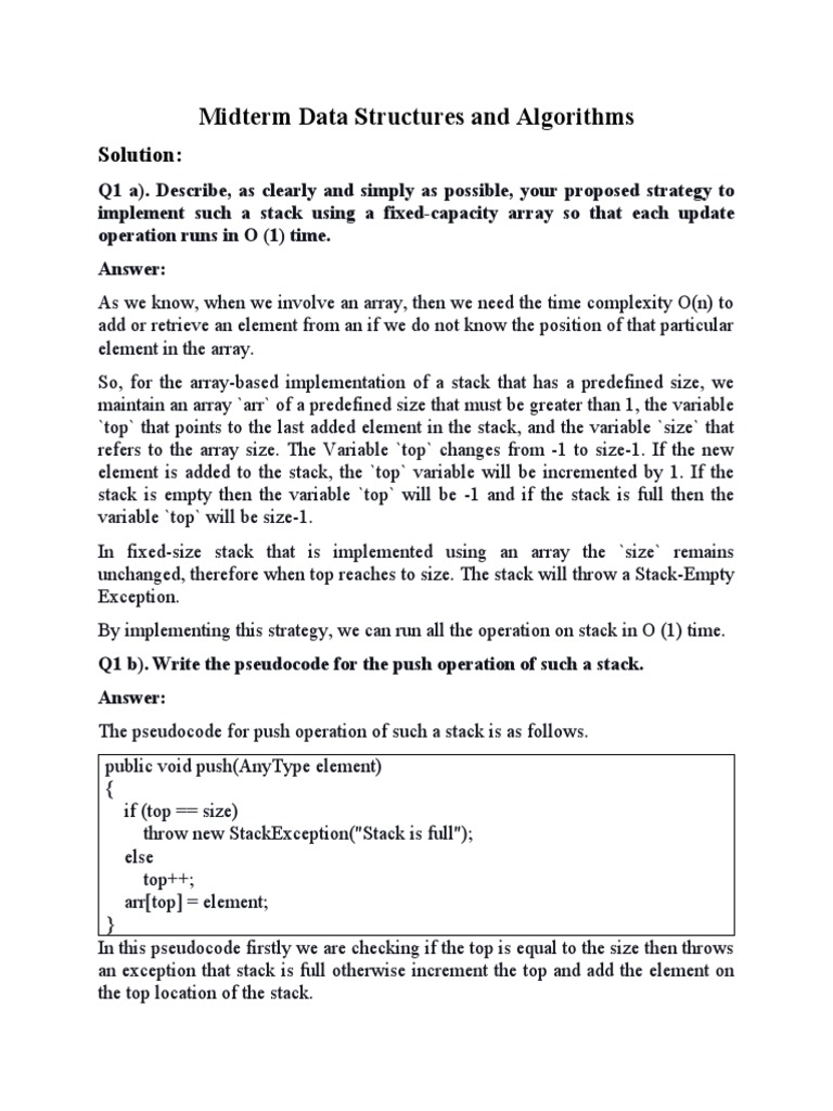 Solution Midterm DSA | PDF | Algorithms And Data Structures | Computer Programming