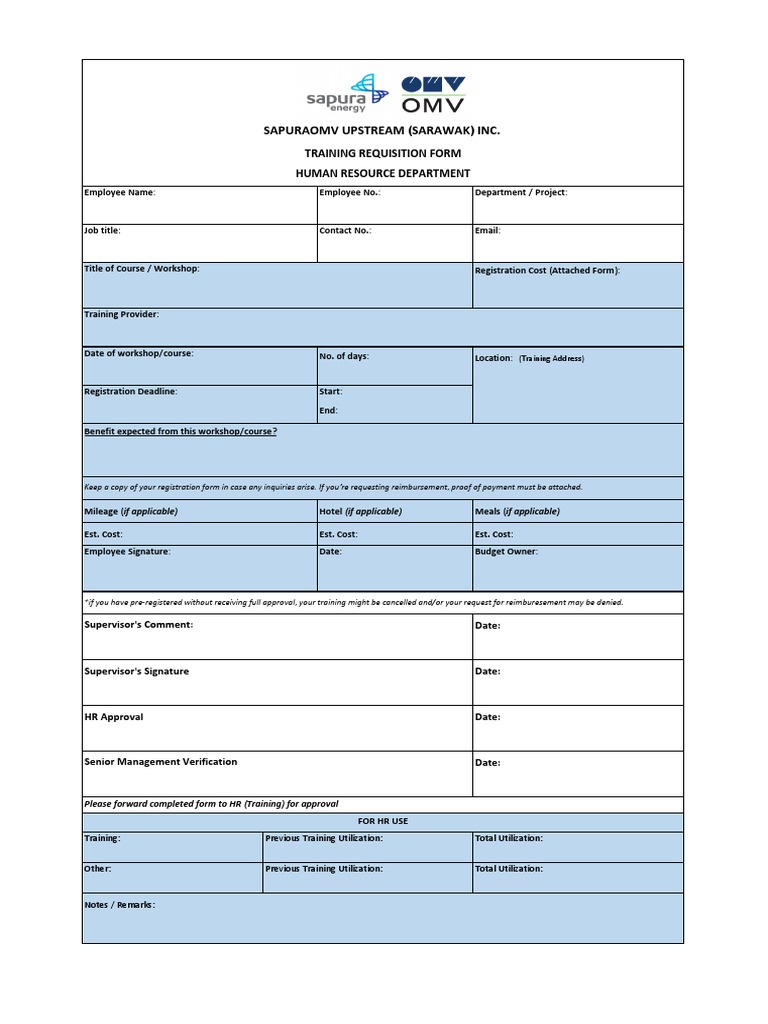 Sapuraomv Upstream (Sarawak) Inc.: Training Requisition Form Human ...