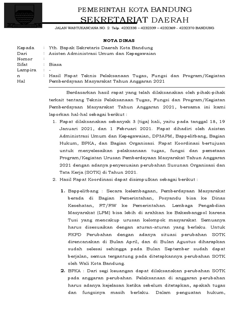 Nota Dinas Laporan PM | PDF