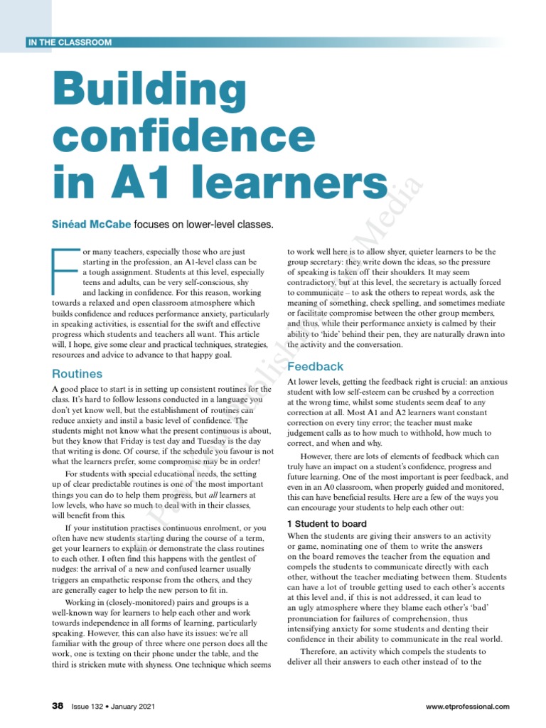 Building COnfidence Activities | PDF | Teachers | Classroom