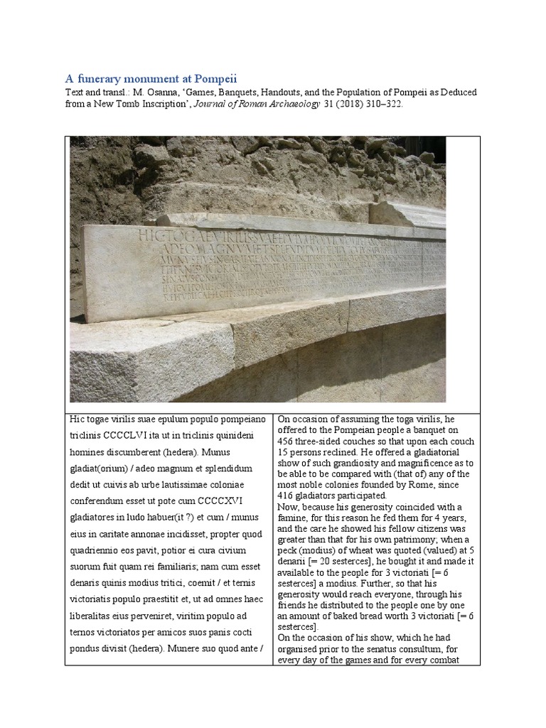 Pompeii Funerary Monument Insights | PDF | Gladiator | Ancient Europe
