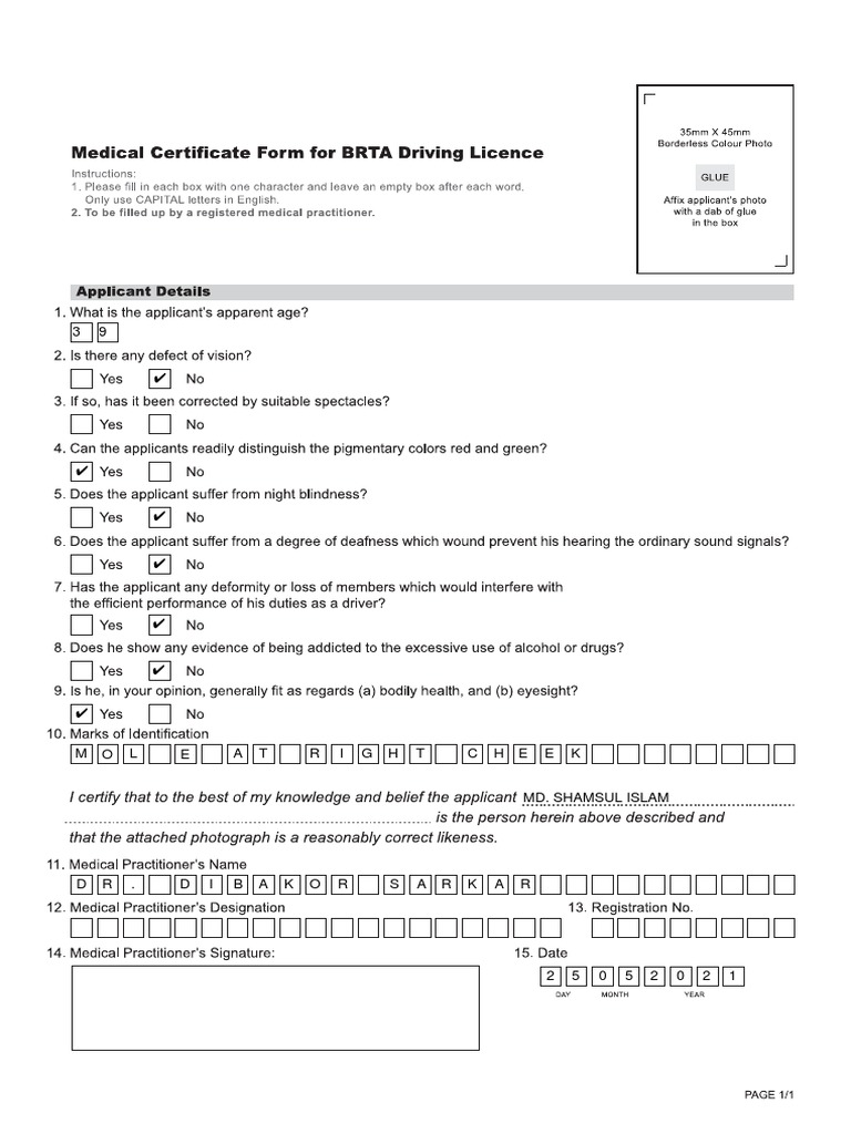 Editable - BRTA Application Form-Medical Report. (English) | PDF