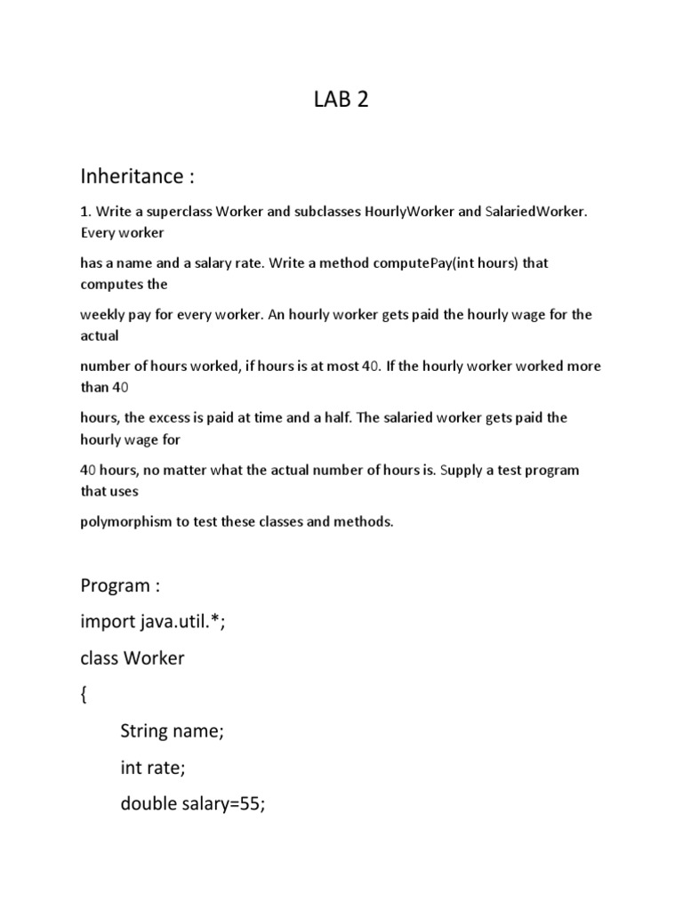 Java Lab Excercise 2 Pdf Inheritance Object Oriented Programming Method Computer 3658