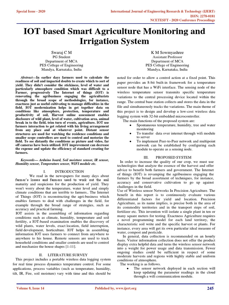 2020 Thingspeak Iot Based Smart Agriculture Monitoring and Irrigation ...