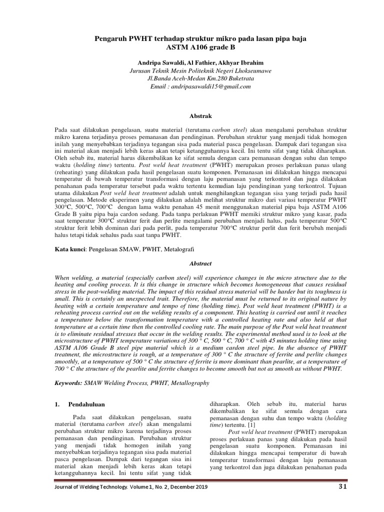 Pengaruh PWHT Terhadap Struktur Mikro Pa 4ede66e7 | PDF