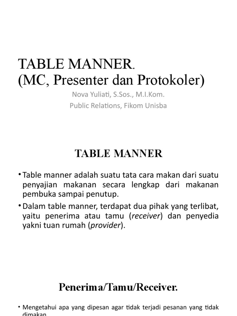 Table Manner | PDF | Memasak, Makanan, & Anggur | Gaya Hidup