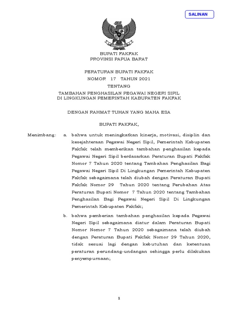 Tambahan Penghasilan PNS Fakfak | PDF