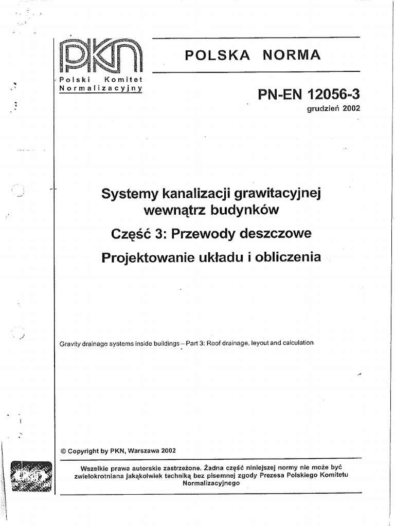 PN-En-12056-3 Przewody Deszczowe, Projektowanie Ukladu I Obliczenia | PDF