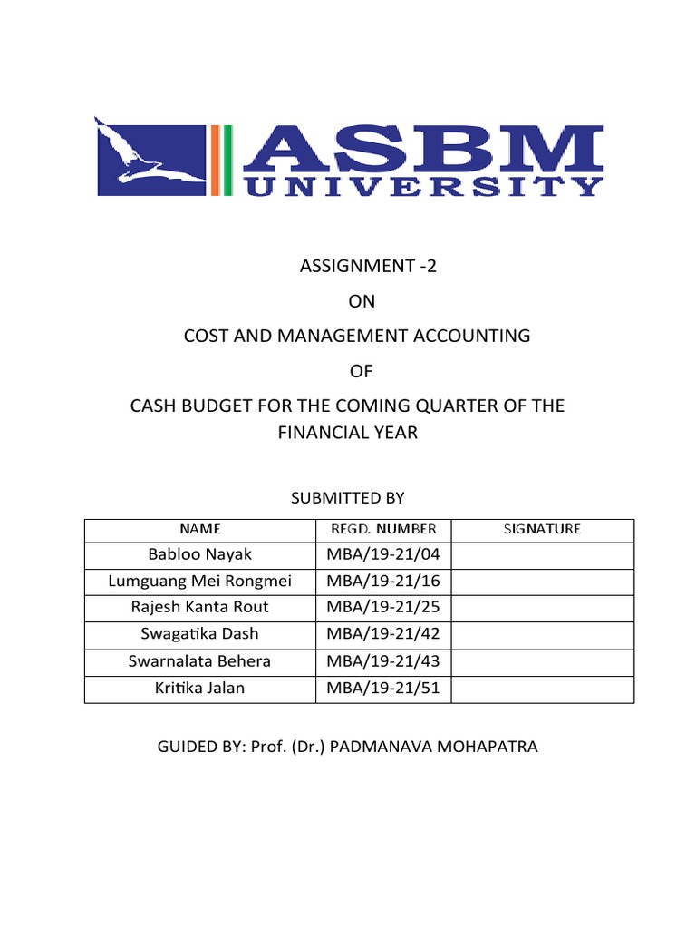 Assignment-2 Cma | PDF | Budget | Receipt