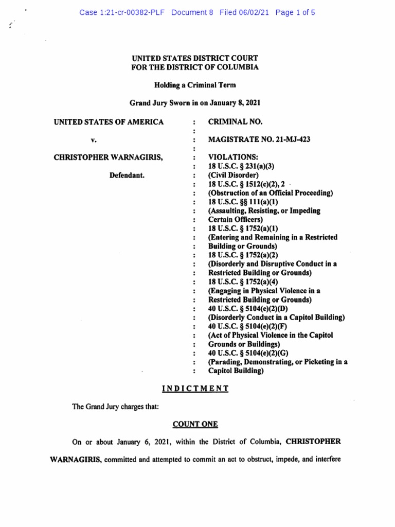 Christopher Warnagiris Indictment | PDF