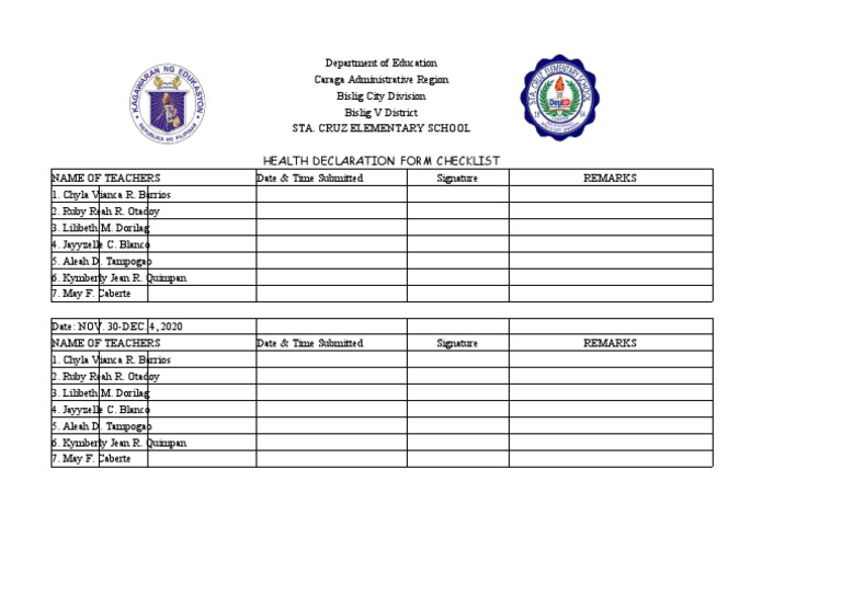 Health Declaration Form Checklist | PDF