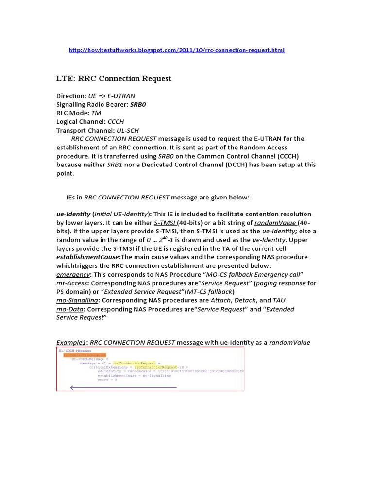 LTE RRC Connection Request: Establishing an RRC Connection in LTE | PDF ...