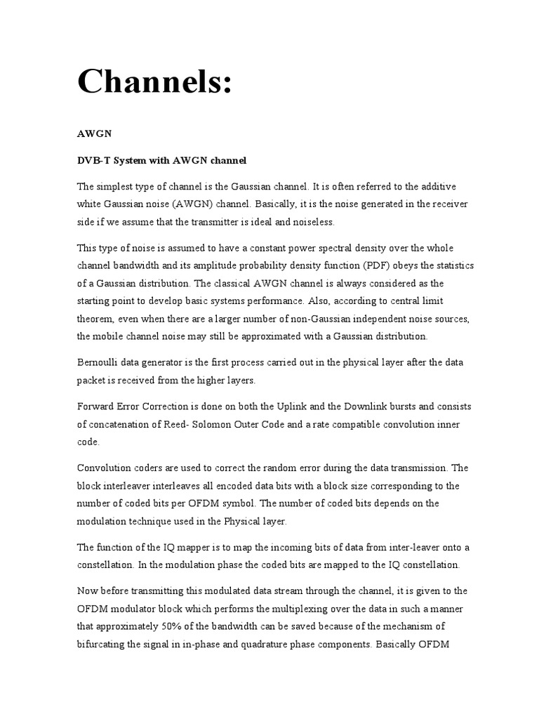 Channels:: Awgn DVB-T System With AWGN Channel | PDF | Orthogonal ...