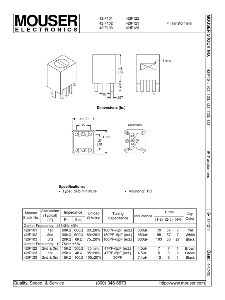 IF Transformer Specifications | PDF | Electrical Components | Electricity
