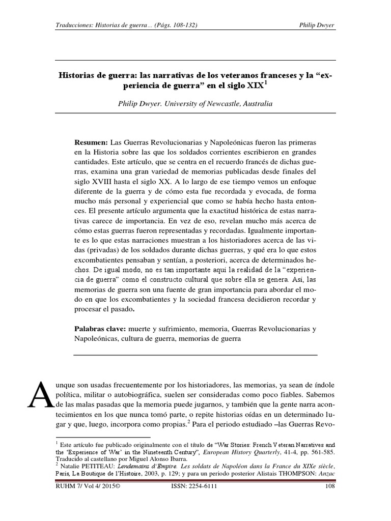 Historias de Guerra Las Narrativas de Los Veteranos Franceses y La ...