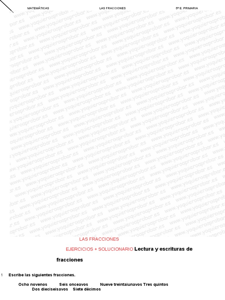 Lectura y Escrituras de Fracciones: Las Fracciones Ejercicios ...