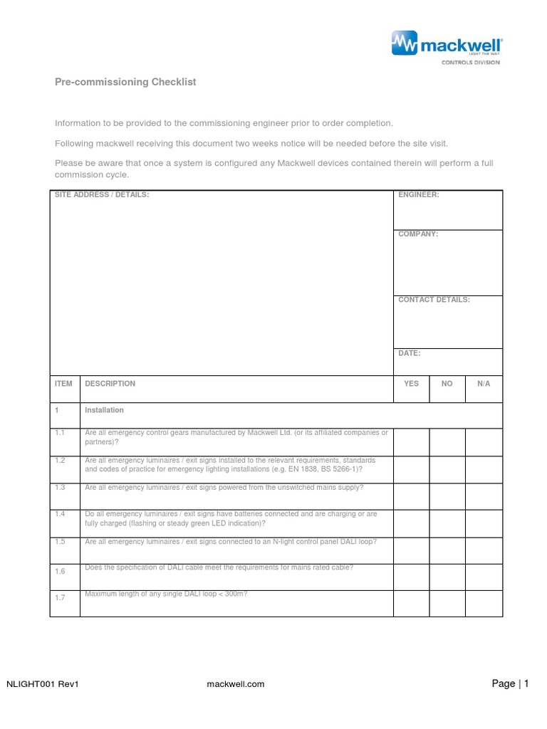Pre-commissioning Checklist Guide | PDF | Electrical Components ...