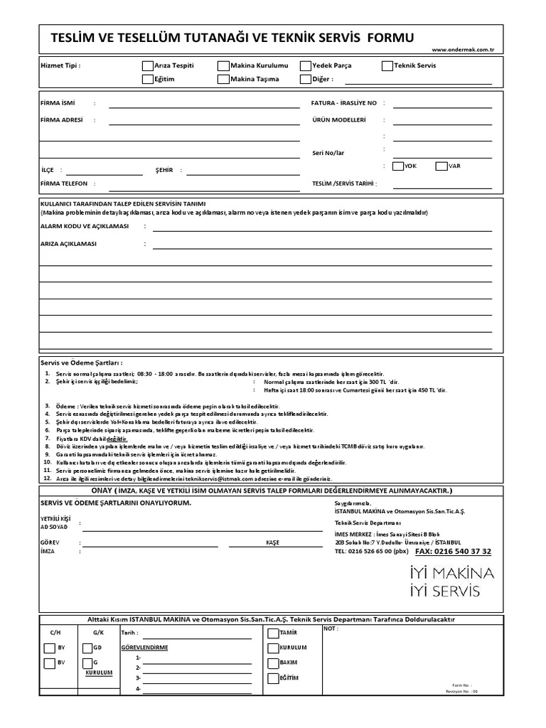 Teknik Servis Yedek Parca Talep Formu | PDF