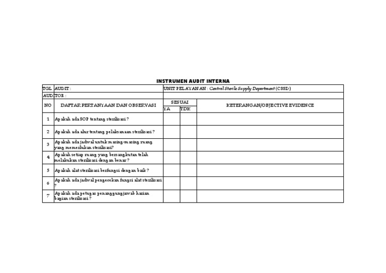 Instrumen Audit Internal CSSD | PDF