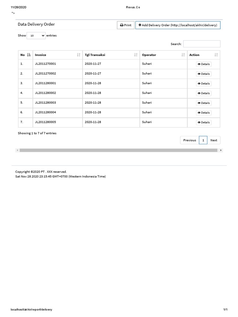 Data Delivery Order: No Invoice TGL Transaksi Operator Action | PDF