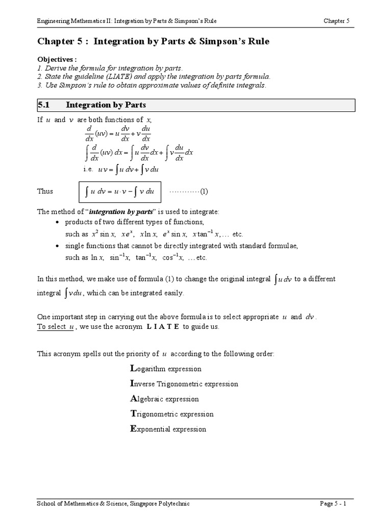 Chapter 05 Integration by Parts & Simpsons Rule | PDF | Integral | Calculus