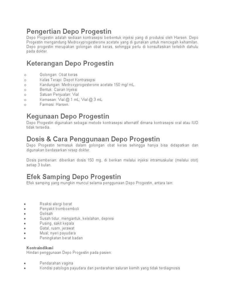 Depo Progestin: Panduan Kontrasepsi | PDF